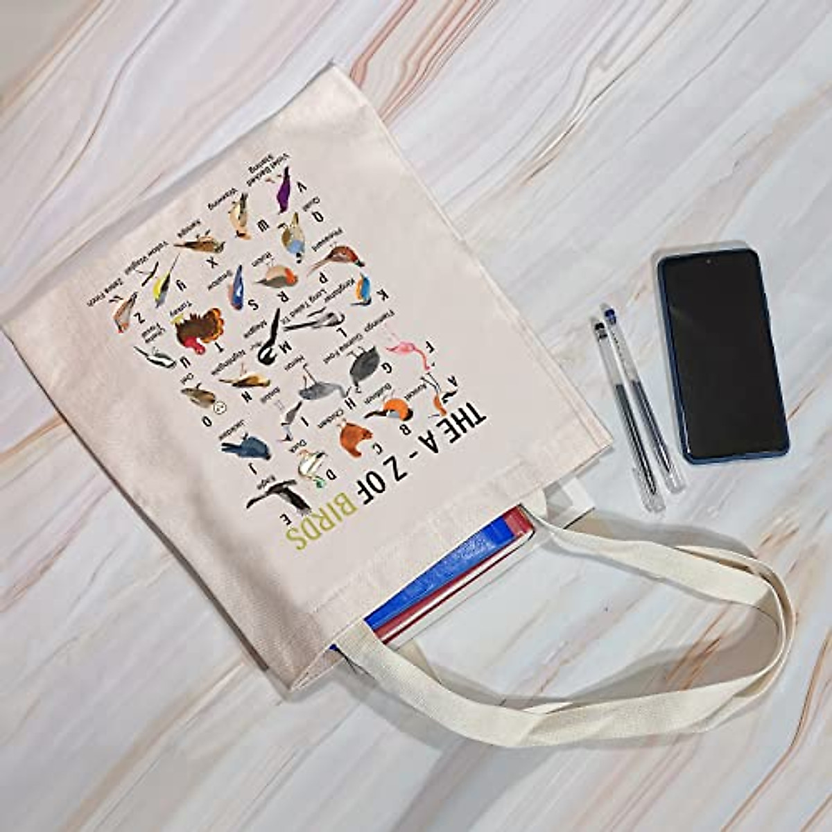 VAMSII Bird Lover Birdwatching Tote Bag The A to Z of Birds Birdwatcher Birder Gift Ornithology Tote Bag (A to Z of Birds Tote Bag)
