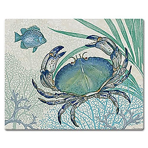 CounterArt Oceana Crab 3mm Heat Tolerant Tempered Glass Cutting Board 15” x 12” Manufactured in the USA Dishwasher Safe