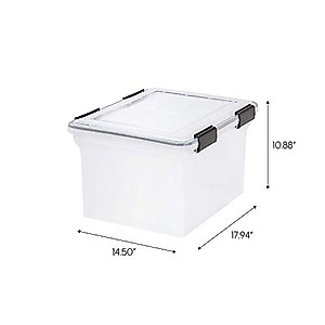 IRIS USA 32 Quart WEATHERPRO Letter Size Portable File Box, Plastic Storage Container with Durable Lid and Seal and Secure Latching Buckles, Weathertight, Clear with Black Buckles, 4 Pack