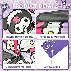 5x3FT Purple Themed Birthday Party Supplies, Cute Cartoon Birthday Banner, Anime Birthday Decorations Backdrop for Girls, Kawaii Themed Background for Party