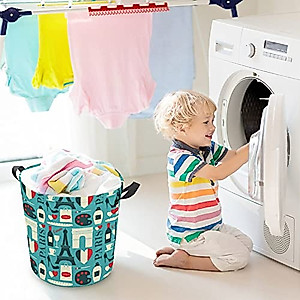 I Love Paris Large Laundry Basket Hamper Bag Washing with Handles for College Dorm Portable