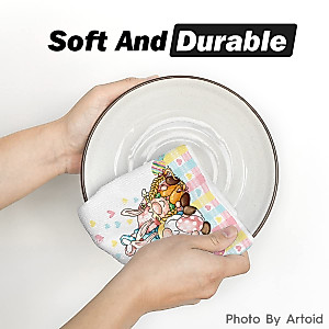 Artoid Mode Gnome Bunny Rabbit Eggs Pink Hello Easter Kitchen Towels Dish Towels, 18x26 Inch Seasonal Spring Decoration Hand Towels Set of 2