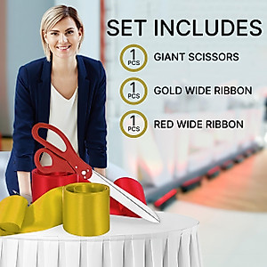 YARRD Grand Opening Ceremony Kit – 25" Giant Red Scissors with Red and Gold Satin Ribbons Grand Opening Ribbon Cutting Ceremony Kit for Special Events Inaugurations and Ceremonies