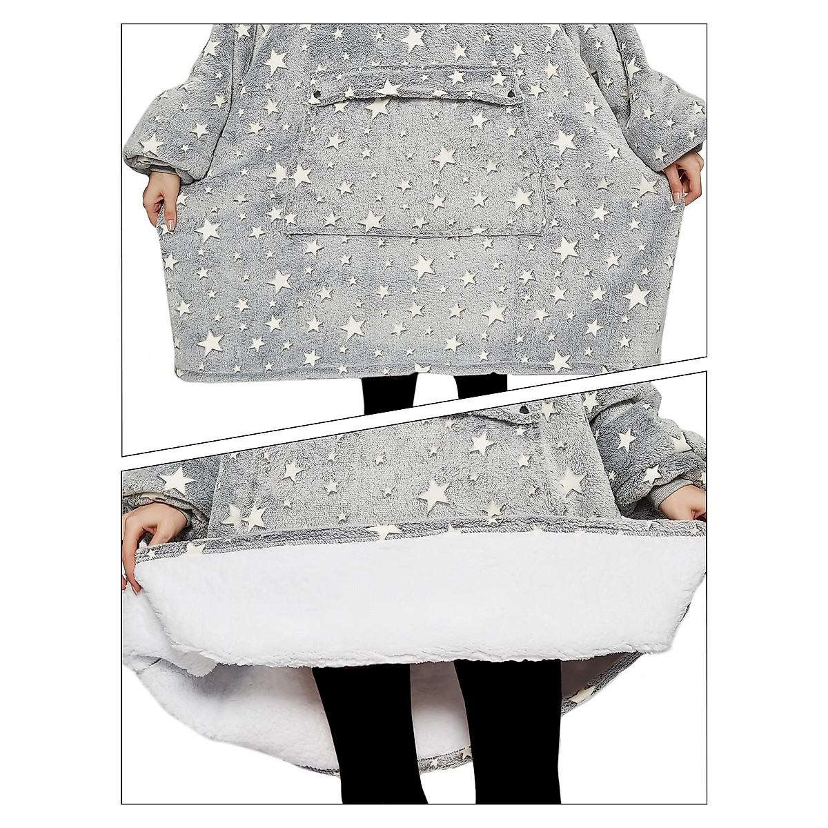 Lzzidou Oversized Blanket Hoodie for Women, Two Layers Cozy Flannel Sherpa Wearable Blanket Sweatshirt Adult