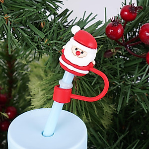 Avky 4 Pcs Christmas Straw Cover Cap for Stanley Cup, 10mm 0.4in Stanley Accessories Xmas Straw Toppers Cap with 30&40 Oz Tumbler with Handle Dust-Proof Reusable Straw Tips Lids for Christmas Gifts