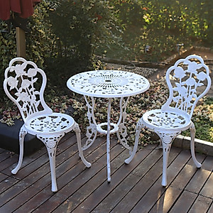 JARDIN DE CENTENNIAL Patio Bistro Set.Rust-Resistant Cast Aluminum Bistro Table Set with Umbrella Hole for Backyard (Rose White)