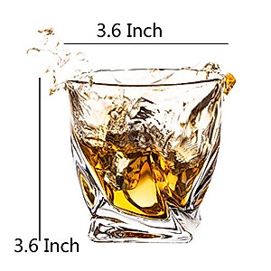 Fermus Crystal Whiskey Glasses - Twist Design Tumbler- Set of 4 - Each 10 oz Rocks Thickness Glassware, Ideal Gift for Scotch, Cognac, Bourbon or Classic Old Fashioned Cocktails Drinkers