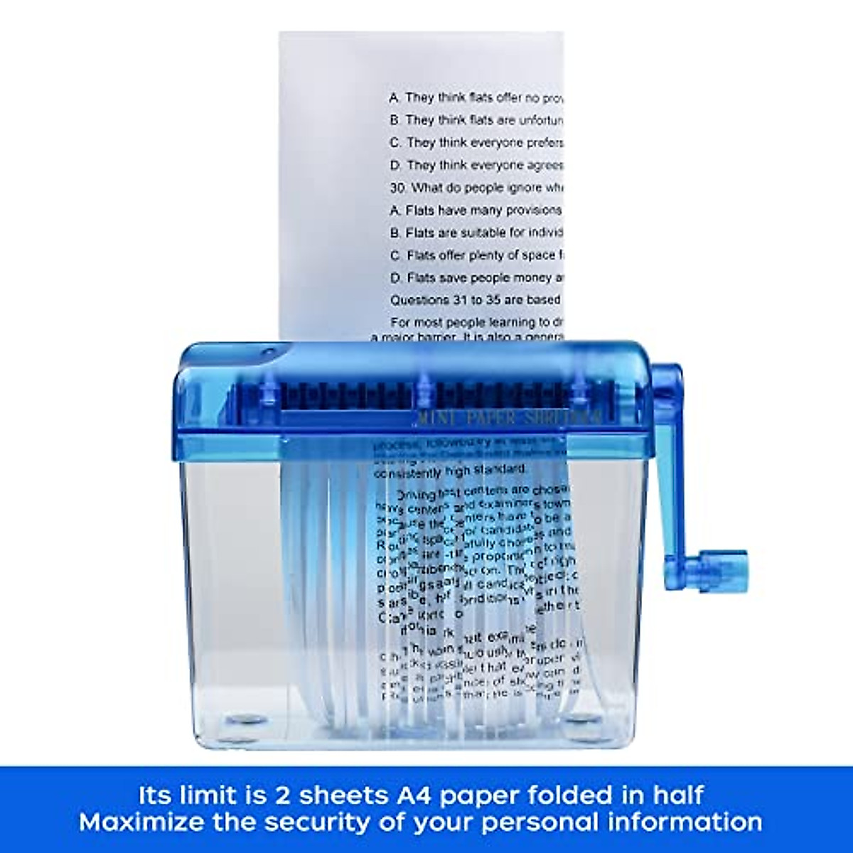 JIKIOU Mini Hand Shredder Portable Paper Shredder Manual Shredder Documents Paper Cutting Tool Home Office Desktop Stationery Blue