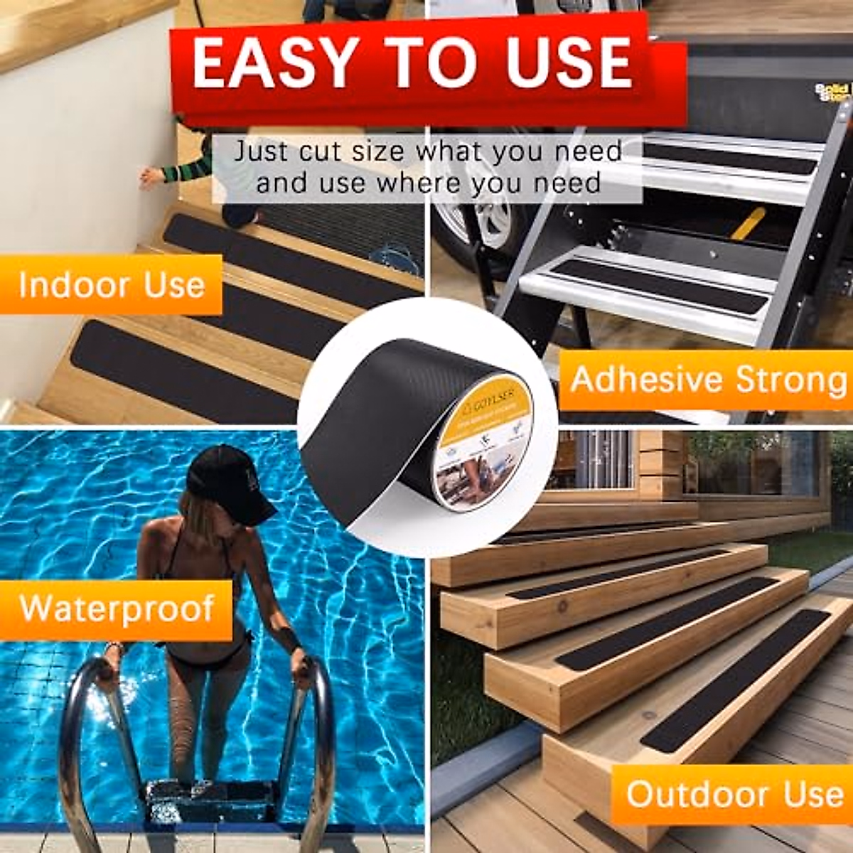 Carpet Stair Tread Rug Non Skid Tape for Stair, black diamond Grip tape for Wooden Step, Safety Non Skid Roll for Stair Step Runner Anti Slip Traction Tread Staircase Grip Adhesive tape Strip