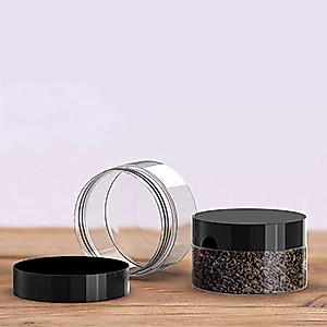 ZAVBE 60 Pack 2oz Plastic Jars with Black Lids BPA Free Small 60 gram Jar Round Clear Refillable storage Slime containers with Airtight Lids for Cosmetics, Sugar Scrub, Body Butters, Beauty Products.