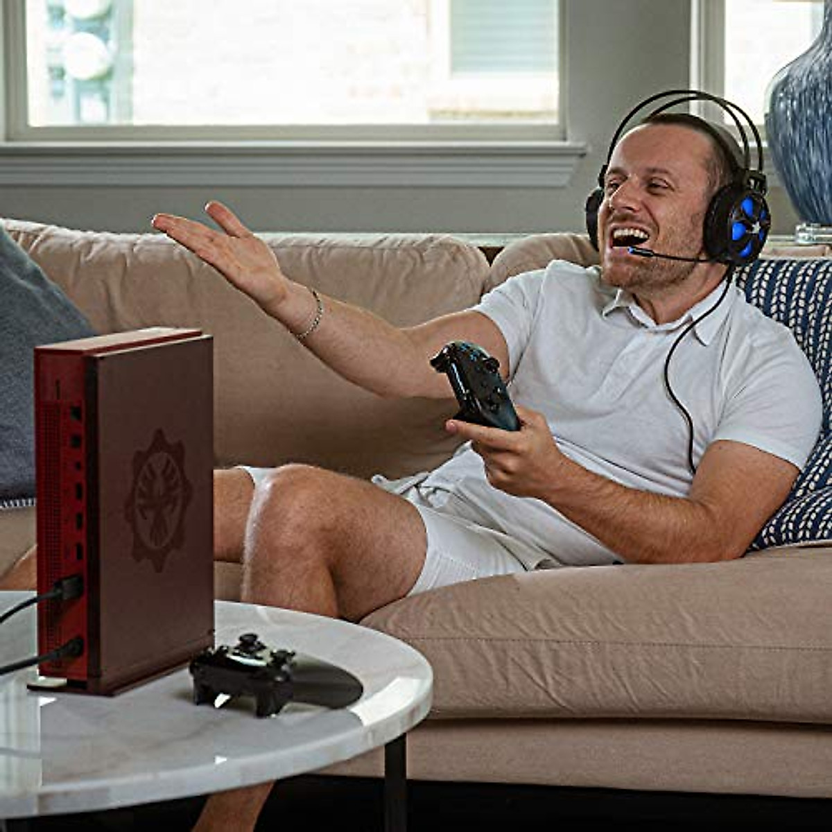 HP Gaming Headset for PS4, Xbox one PC Controller with Bass Surround Sound, LED Light and Noise isolating Over Ear Headphone with mic Plus 3.5mm USB Cable for Laptop Mac Nintendo Switch Games