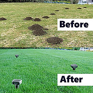 NIKAND Solar Mole Repellent Ultrasonic 4 Pack Outdoor Powered Sonic Deterrent - Mole Stopper Scare Vole for Lawn Garden Yard Home - Groundhog Repeller Snake Rodent Gopher Spikes Chaser Pest (4 Pack)