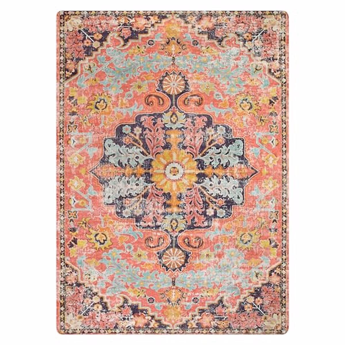 Lahome 5x7 Boho Living Room Rug Colorful Bedroom Rug, Large Bohemian Nursery Rug, Hot Pink Non-Slip Machine Washable Soft Playroom Mat Indoor Floor Accent Carpet for Dining Table Mud Room