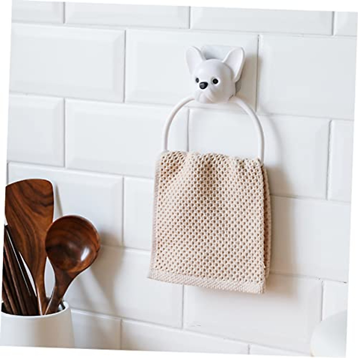 Cabilock 1pc Towel Rack Plastic Hooks for Hanging Clothes Hanger Hooks Hanger Hooks for Plastic Hangers Countertop Towel Ring Hand Towel Holder Tower Rack Abs White Punch Free Ring Cute