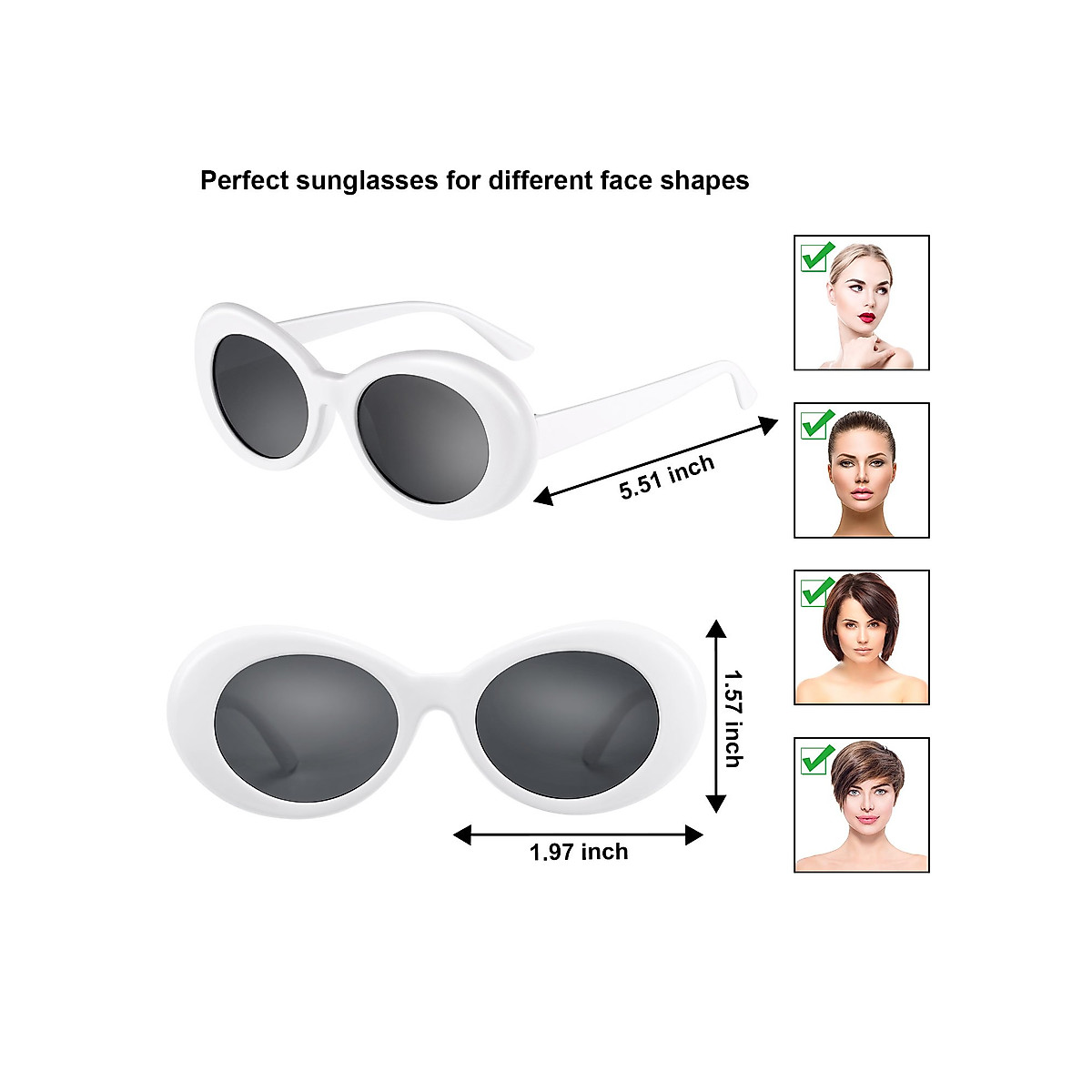 18 Pack Retro Clout Oval Mod Thick Frame Round Lens Sunglasses Women Men Sunglasses White