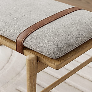 Nathan James Gugan Mid-Century Wooden Bench Seat, End of Bed Bench with Removable Fabric Cushion for Indoor Dining Room, Bedroom and Entryway, Light Brown/Ivory