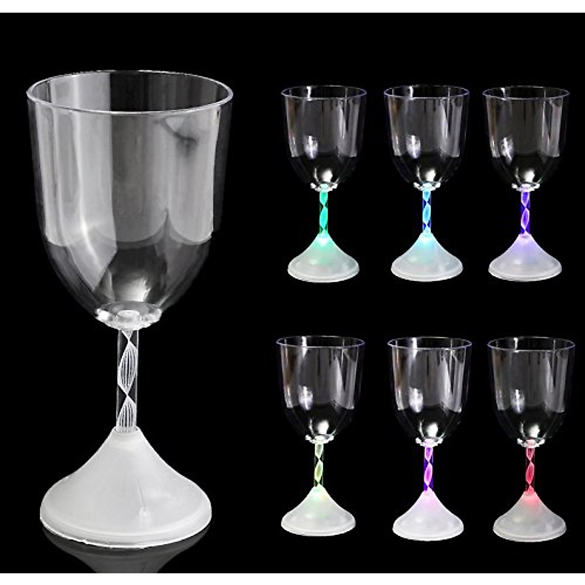 LED Light Up Flashing Wine Goblet Wine Glasses Plastic Flashing Cups 8 oz, Set of 6
