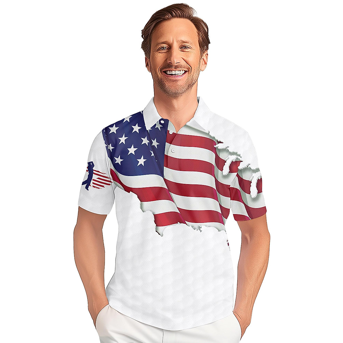 PAGYMO Golf Shirts for Men Crazy Funny Print Hawaiian Mens Polo Shirt Patriotic Flag Shirt, X-Large, Aop-polo-06368