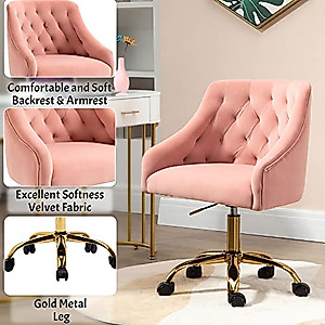 MOJAY Velvet Fabric Pink Desk Chair for Home Office | Swivel Task Chair | Modern Design | Chairs for Bedroom Desk | Girls | for Women | Pink |