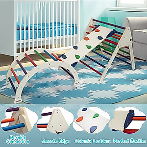 3 in 1 Foldable Triangle Ladder, Pikler Triangle Climber with Ramp, Sturdy Wooden Toddler Climbing Toys for Toddlers 1-3. with Climbing Triangle/Arch/ramp.Multicolour…