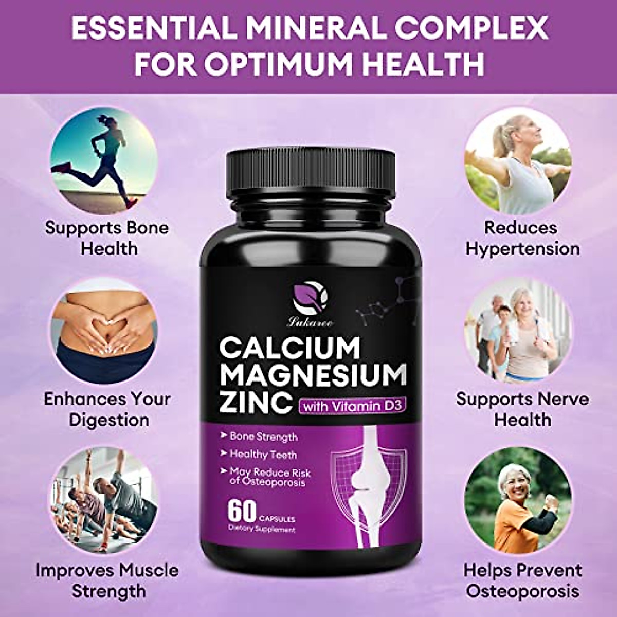 (2 Pack) Calcium Magnesium Zinc Health Bone Support Formula, with Vitamin D3, B6, Mn, and Cu for Immune Support, Non-GMO Dietary Supplement 120 Veg Caps