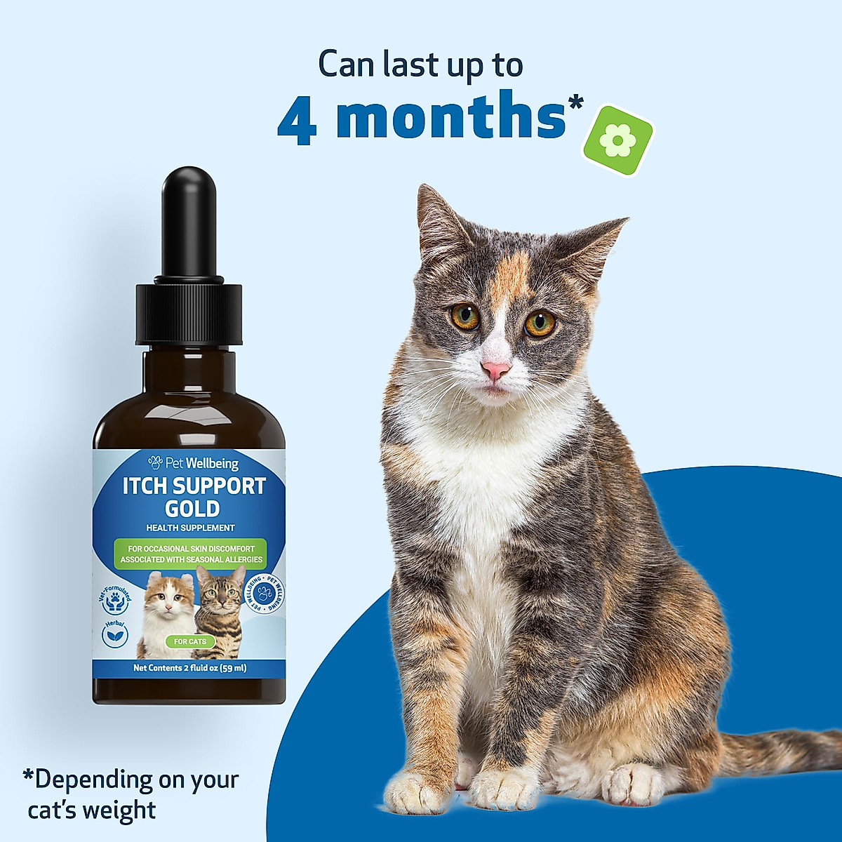 Pet Wellbeing Itch Support Gold for Cats - Occasional Itching, Scratching, and Hot Spots, Environmental and Seasonal Allergies, Dong Quai - Veterinarian-Formulated Herbal Supplement 2 oz (59 ml)