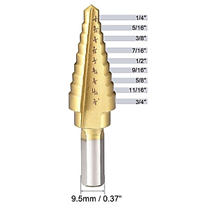 uxcell Step Drill Bit HSS4241 1/4" to 3/4" 9 Sizes Straight Flutes Triangular Shank for Metal Wood Plastic
