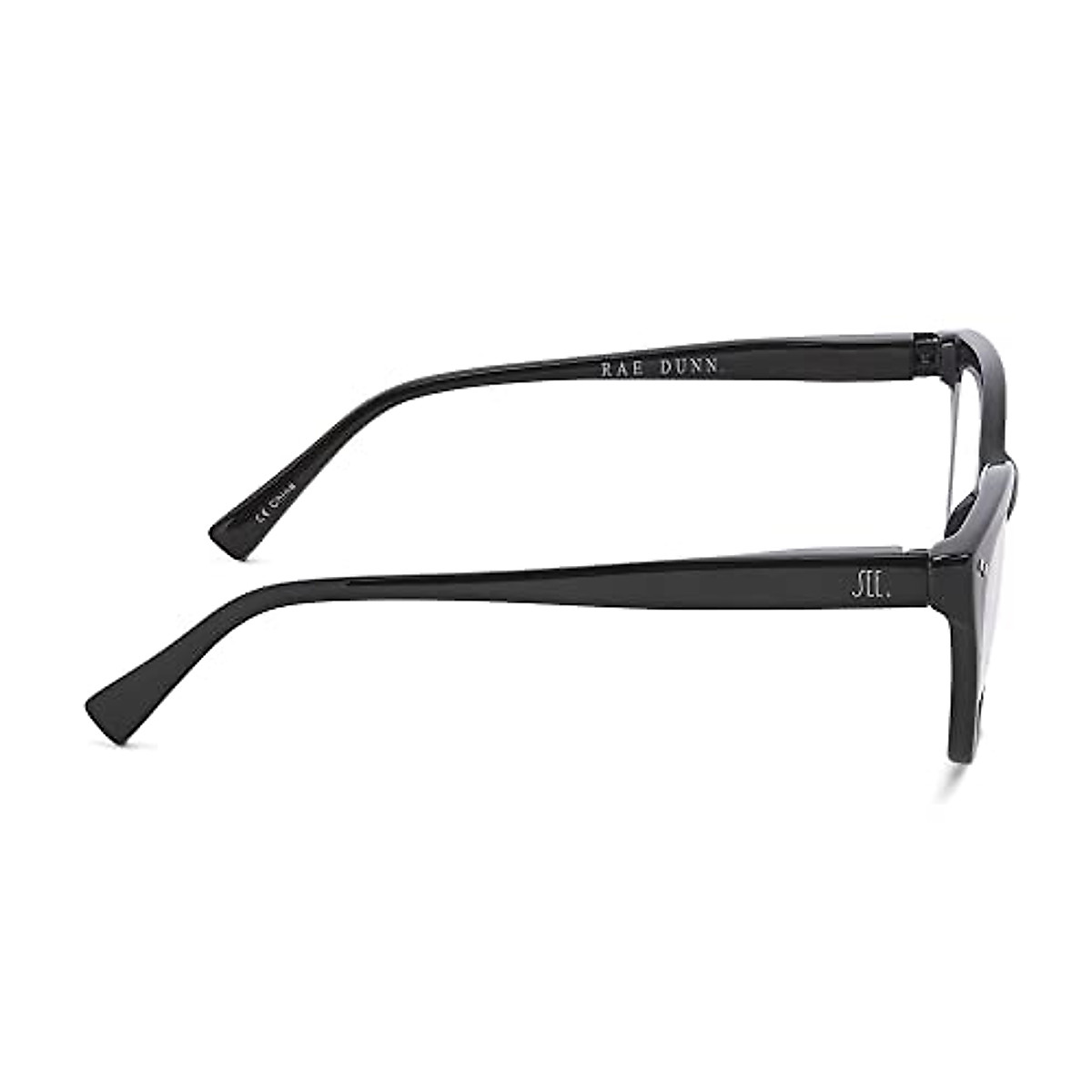 Rae Dunn "BELLA Blue Light Blocking Reading Glasses w/SEE BEAUTY Signature Font (Glossy Jet Black, 2.0)