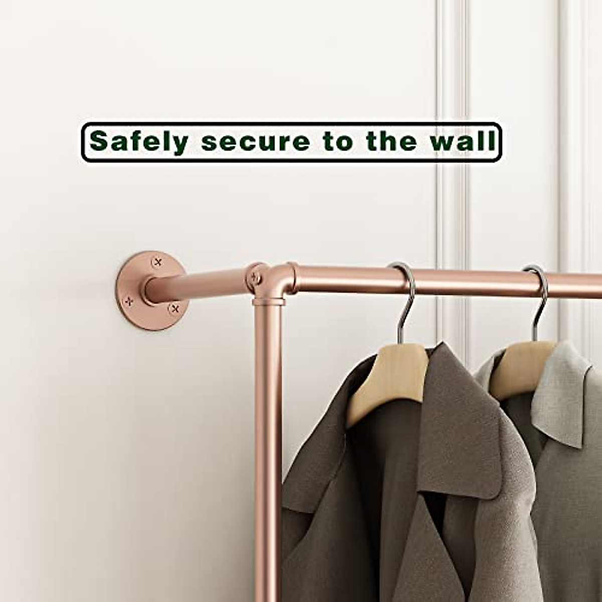 BOSURU Industrial Pipe Clothing Rack Wall Mounted,Clothes Racks with Double Hanging Rods for Closet Storage(Rose Gold)