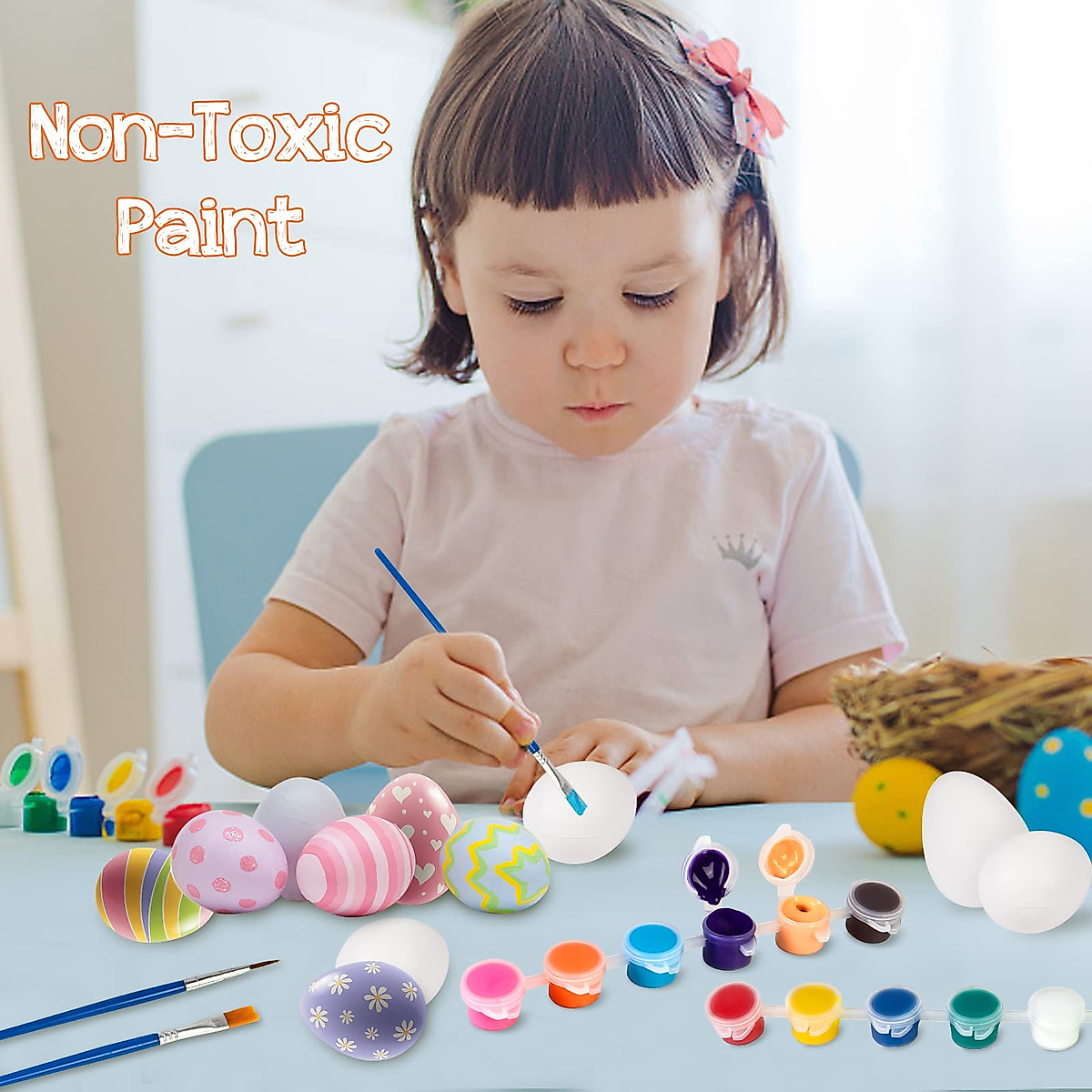 Easter Crafts for Kids, 8 Pcs DIY Coloring Egg Painting Kit Easter Squishy Stress Relief Toys Slow Rising White Squishies Eggs Easter Basket Stuffers Gifts Party Favors Classroom Prize Supplies