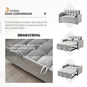 Hixkol Sleeper Sofa Bed, 3 in 1 Sofa Bed Pull Out Couch Bed with Adjustable Backrest, Modern Sofa Bed for Living Room, Convertible Sofa Bed for Bedroom. (Grey)