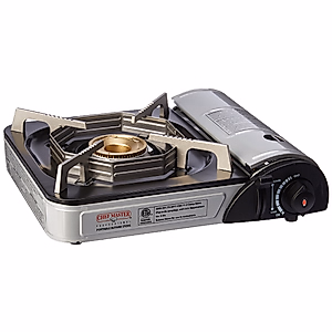 Chef Master 90011 Butane Countertop Stove ONLY, Portable Camping Stove 10,000 BTU Output Brass Burner, Piezo Ignition Portable Stove with High-Impact Carry Case for Emergency Use & Outdoor Cooking