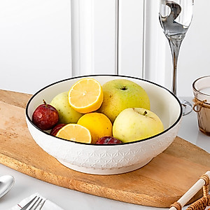 JH JIEMEI HOME 9inch Bowls Set Pasta Bowls, Large Salad Serving Bowls, Ceramic Bowls set for Kitchen, Deep Large Bowls set, Microwave & Dishwasher Safe (Black ring)