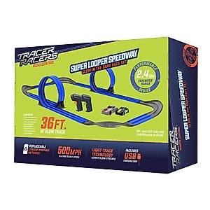 Tracer Racers 2.4 GHz Radio Control Remote Slot-less, Cordless Racing Super Loop Speedway Track Set with Two Cars