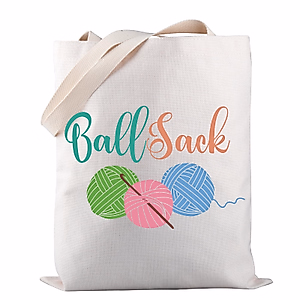 PWHAOO Knitting Project Bag My Ball Sack Knitting Humor Gift Yarn Bag Knitting Bag Mothers Day Gift (Ball Sack Tote B)