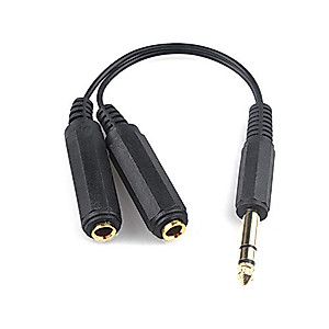 Devinal 6.35 mm (1/4") Stereo Plug Male to Dual 6.35 mm (1/4") Female Cable, Gold Plated Audio Cable Stereo Cord, Y Splitter Adapter, 6 Inch (20cm)