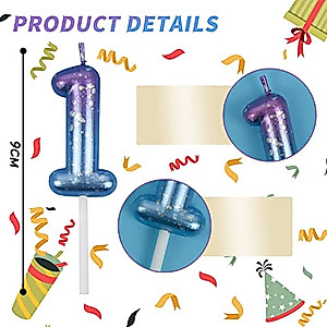 UVTQSSP Gradient Birthday Candle with Glitter Spots Cake Number Candles Decorations for Party Wedding Celebration Reunions Anniversary Anniversary Party Supplies (Purple + Blue Number 1)