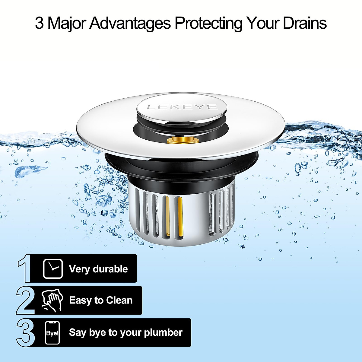 LEKEYE Shower Drain Hair Catcher | Bathtub Stopper | Pop Up Bathroom Sink Stopper | Drain Plug with Filter Hair Catcher