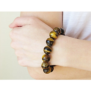 Om Shanti Crafts Tiger Stone Stretch Bracelet Tiger Beads Bracelet, Wear for Good Luck and Protection, 14mm Beads, Unisex (Fits 5"-7" Wrist) Yellow