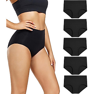 wirarpa Women's Postpartum Underwear High Waisted Ladies Cotton Panties Full Coverage Briefs 5 Pack Black X-Large