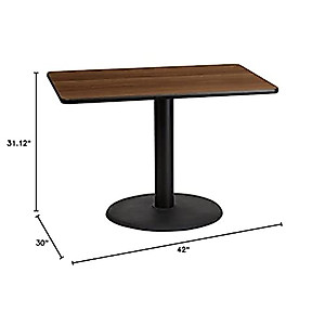 Flash Furniture 30'' x 42'' Rectangular Walnut Laminate Table Top with 24'' Round Table Height Base