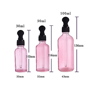2Pcs Pink Glass Essential Oil Dropper Bottles Containers Empty Round Bottles with Glass Eye Dropper Dispenser for Transfer Storing Oils Perfume Aromatherapy Lotion Cosmetic Sample Liquid (30ML)