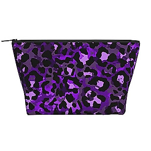 Women's Lightweight Makeup Bag Pouch Compatible with Purple Cheetah Leopard Print, Funny Travel Cosmetic Bag Portable Pencil Bag with Zip for Office College Christmas Gift