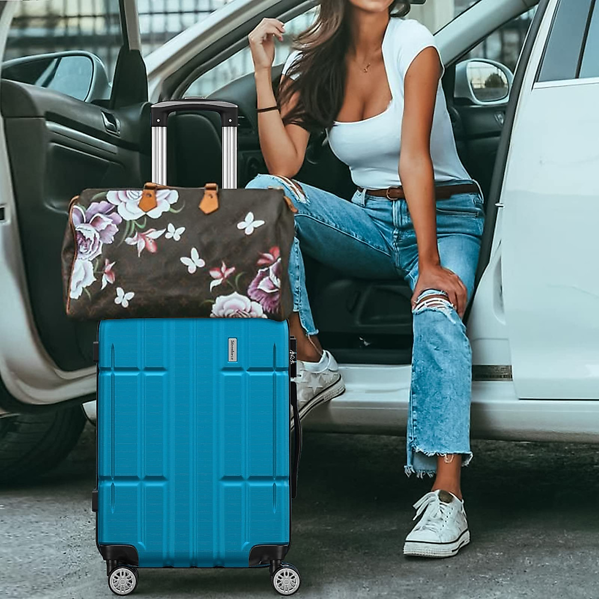 Strenforce Luggage Sets 3 Piece ABS Clearance Luggage Lightweight Suitcase Sets with Spinner Wheels TSA Lock,Lake Blue,3 Piece Set (20/24/28)