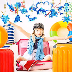 Whaline 12Pcs Summer Diamond Drawing Keychain Kit Ocean Fish Theme DIY Diamond Drawing Pendant Under The Sea Rhinestone Mosaic Making Full Drill Diamond Keychain for Crafts Gift