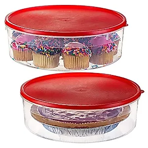 2 Pack - Zilpoo Plastic Round Food Storage Containers with Lid, 10.5" Covered Pie Keeper, Christmas Cookie, Cupcake Carrier, Cheesecake Holder