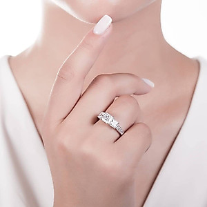 BERRICLE Sterling Silver 3-Stone Wedding Engagement Rings Princess Cut Cubic Zirconia CZ Promise Ring for Women, Rhodium Plated Size 7