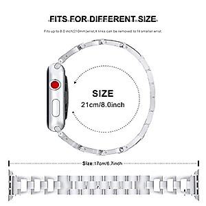 OULUCCI Stainless Steel Band Compatible with Apple Watch Band 38mm 40mm 41mm Women Iwatch Series 7, Series 8, Series 6, SE, Series 5, Series 4, Series 3,D-Shape Sport Strap (Silver)