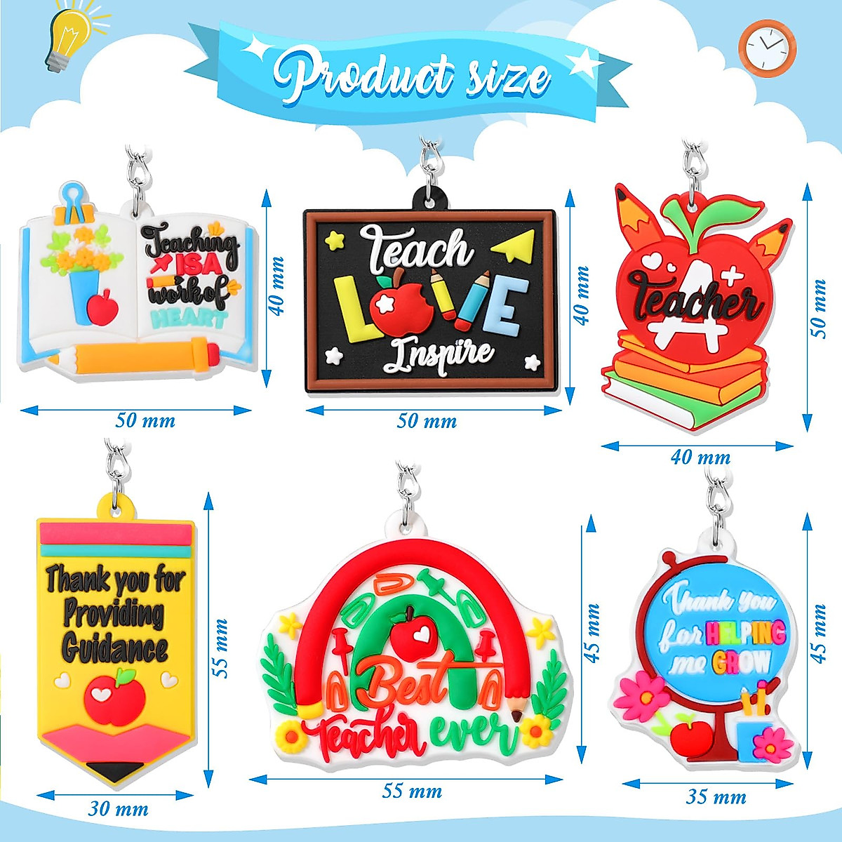 HOWAF 36 Pcs Teacher Appreciation Keychains Gifts Bulk, Teacher Keychain Bulk back to School Teacher Appreciation Thank You Teacher Gift, Teacher Appreciation Week Key Chains for Teacher's Accessories