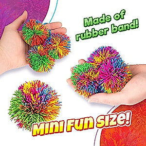 JA-RU Mini Bandy Ball Set (1 Pack 3 Total) Rubber String Stress Balls Soft Spike Balls Sensory Fidget Toys Pack Rainbow Bouncy Pom Ball Stress Relief Sensory Toy Party Favors Stuffers Gifts.1072-1